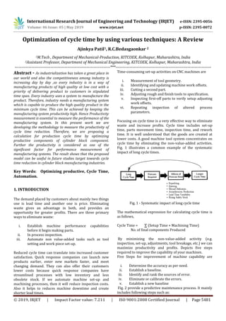 IRJET- Optimization of Cycle Time by using Various Techniques: A Review | PDF