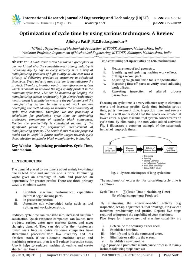 IRJET- Optimization of Cycle Time by using Various Techniques: A Review ...