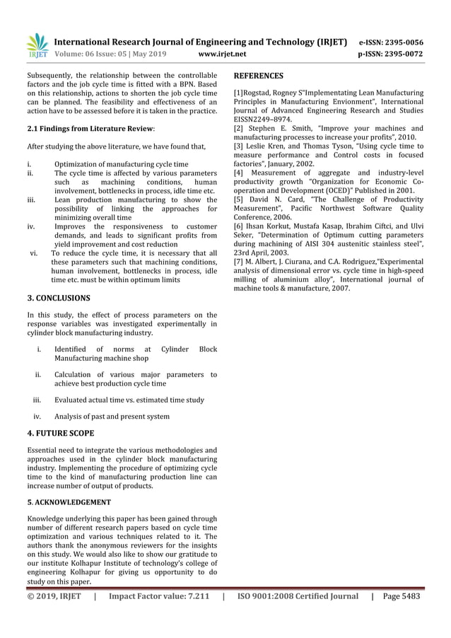 IRJET- Optimization of Cycle Time by using Various Techniques: A Review | PDF