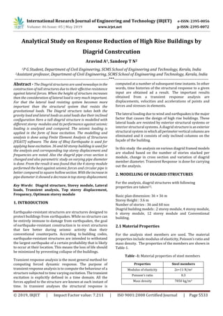 IRJET- Analytical Study on Response Reduction of High Rise Buildings by Diagrid Constrcution | PDF