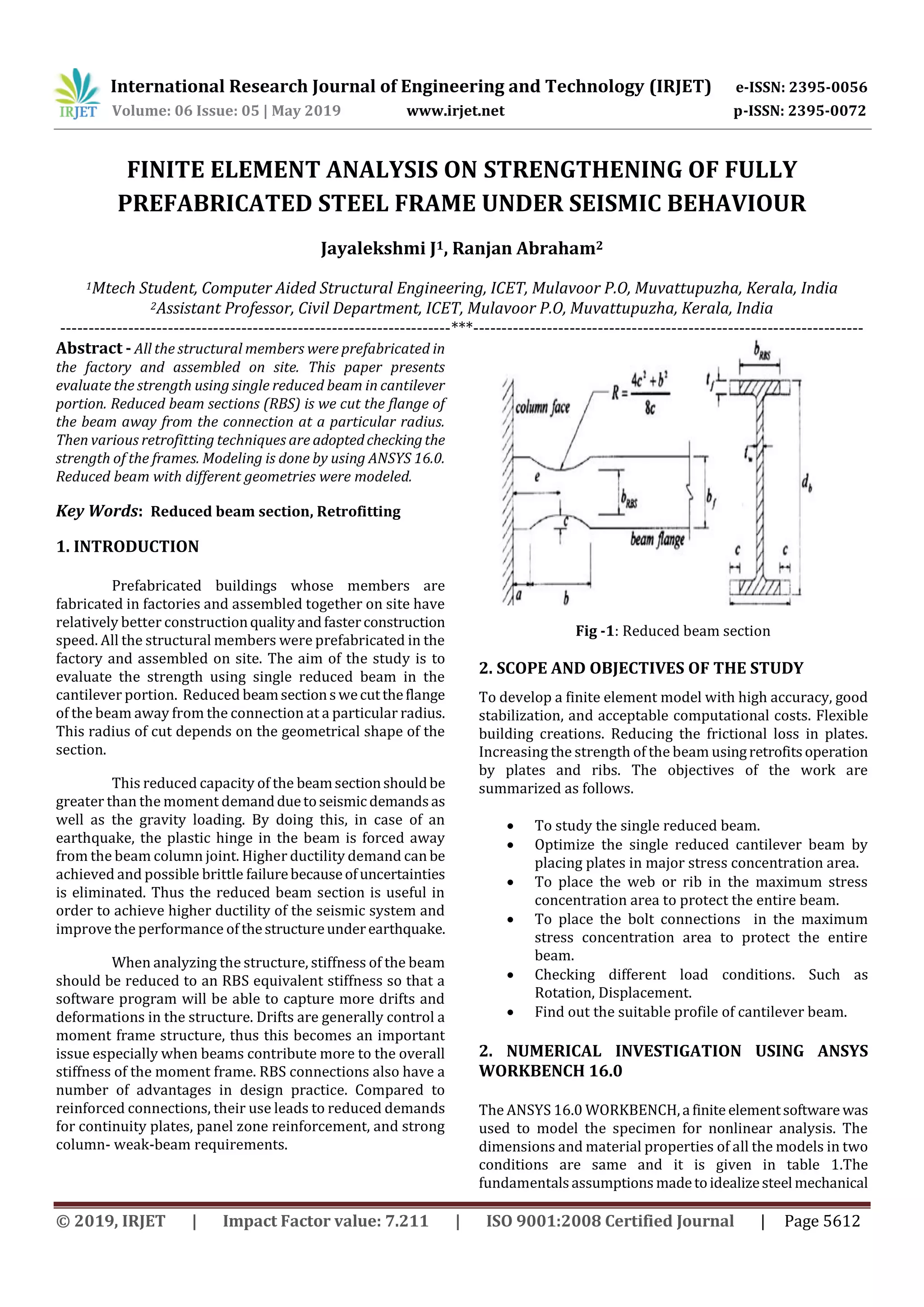 IRJET- Finite Element Analysis on Strengthening of Fully Prefabricated Steel Frame Under Seismic ...