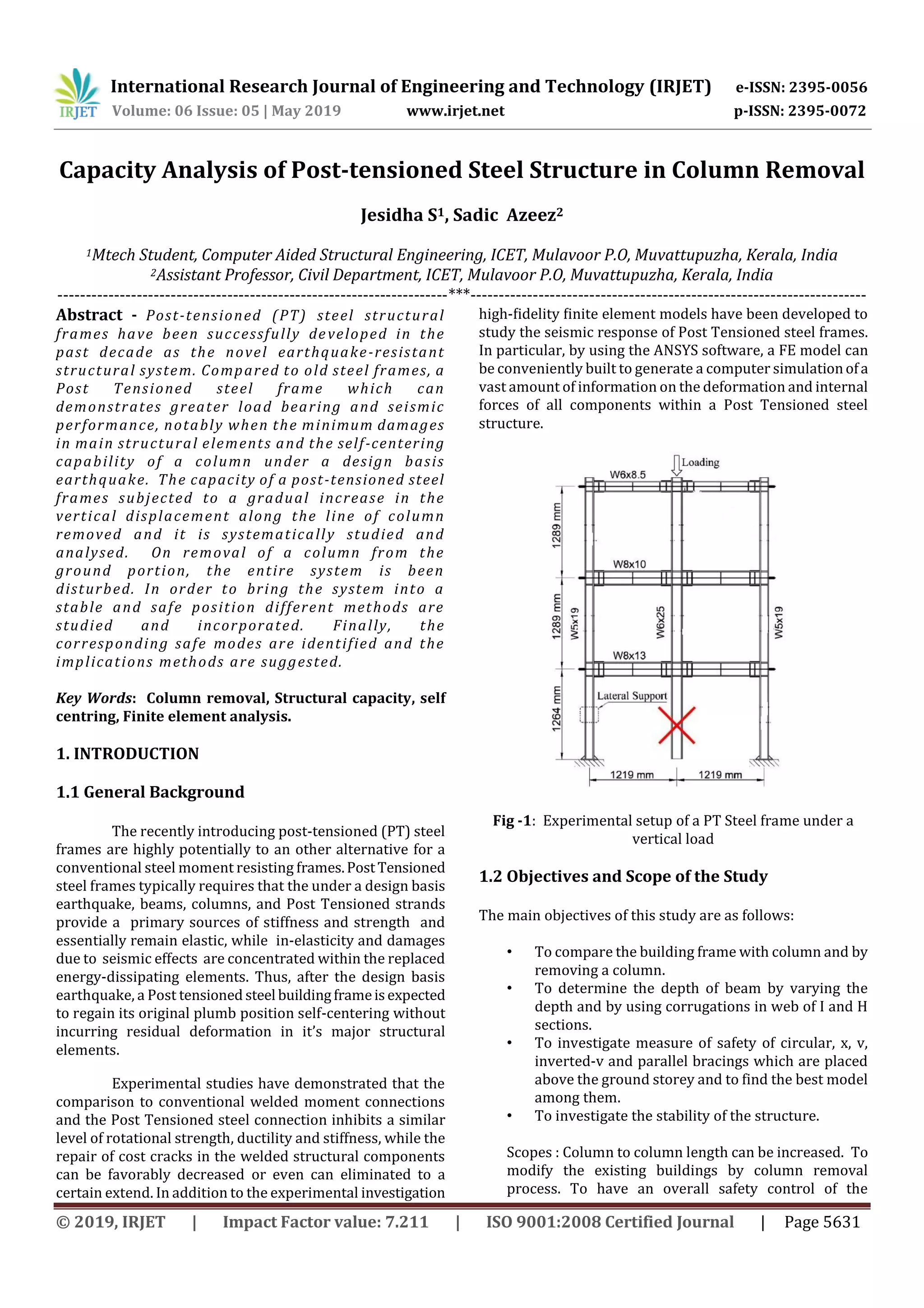IRJET- Capacity Analysis of Post-Tensioned Steel Structure in Column ...