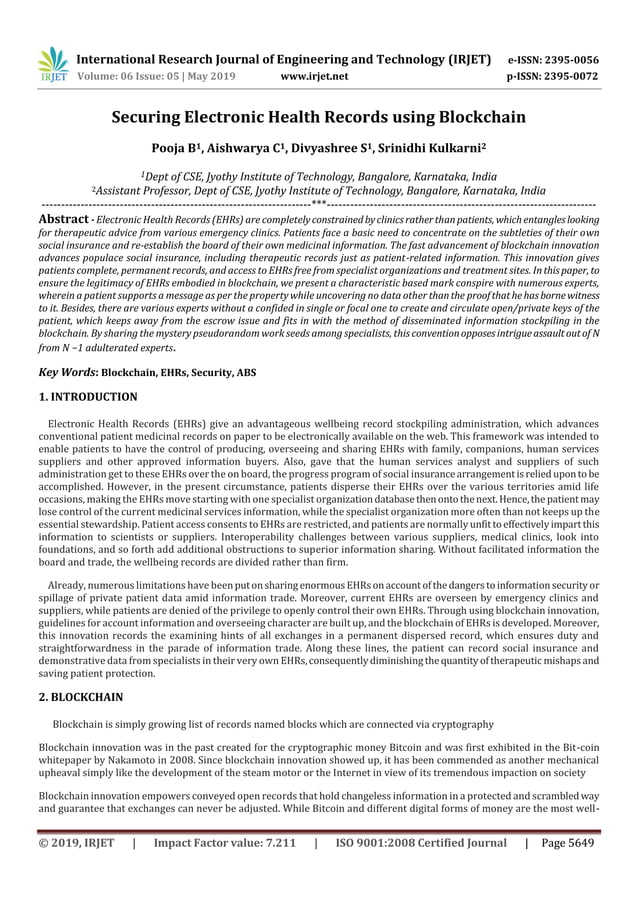 IRJET-Securing Electronic Health Records using Blockchain | PDF