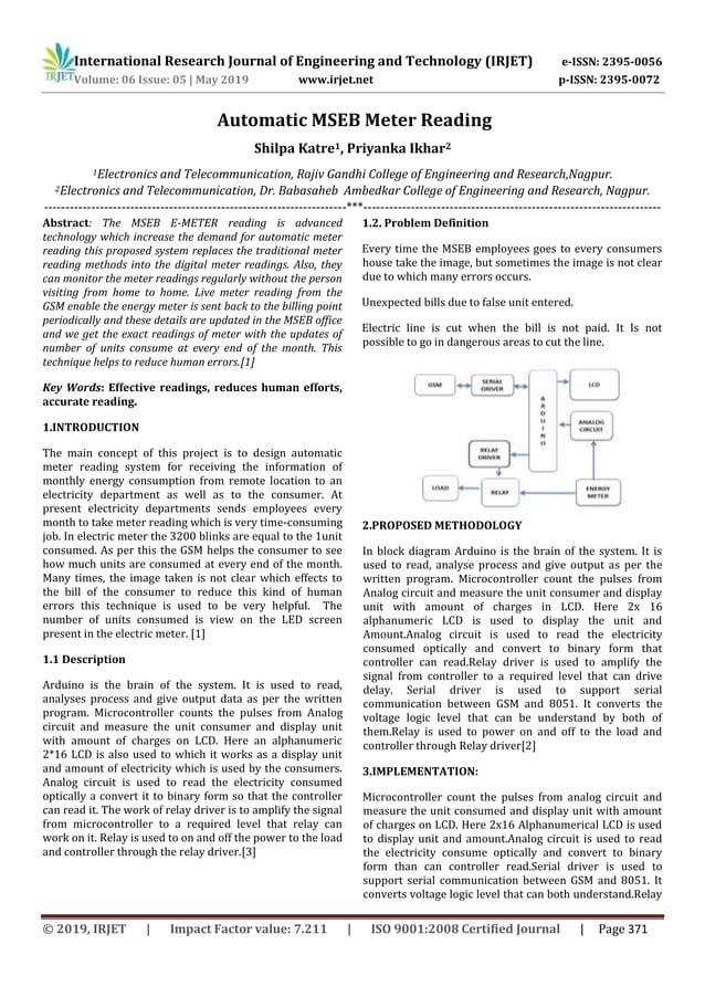IRJET- Automatic Mseb Meter Reading | PDF
