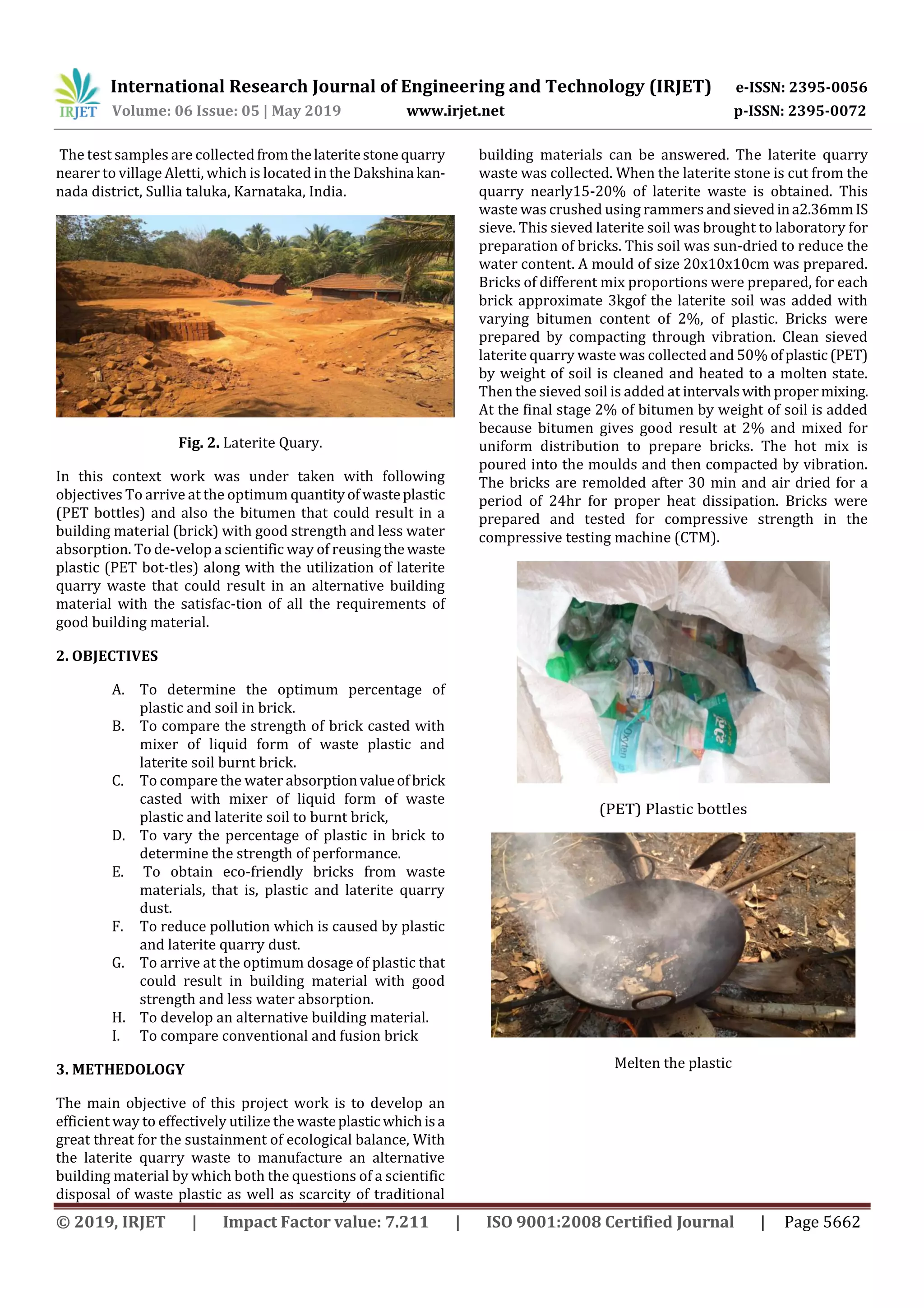 IRJET-Utilization of Waste Plastic in Manufacture of Plastic Soil Bricks | PDF