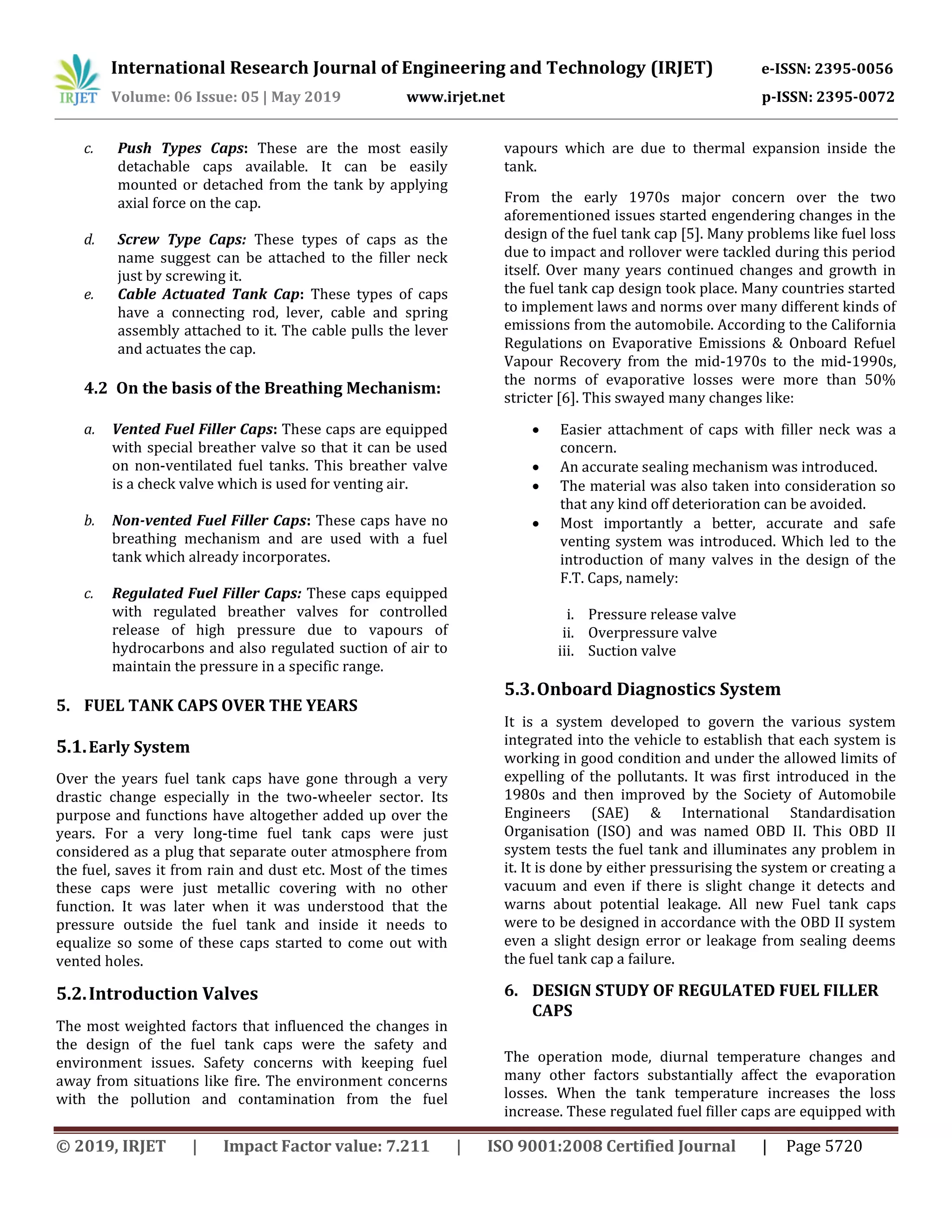 IRJET- Design and Development of Fuel Tank Caps According to Emission ...