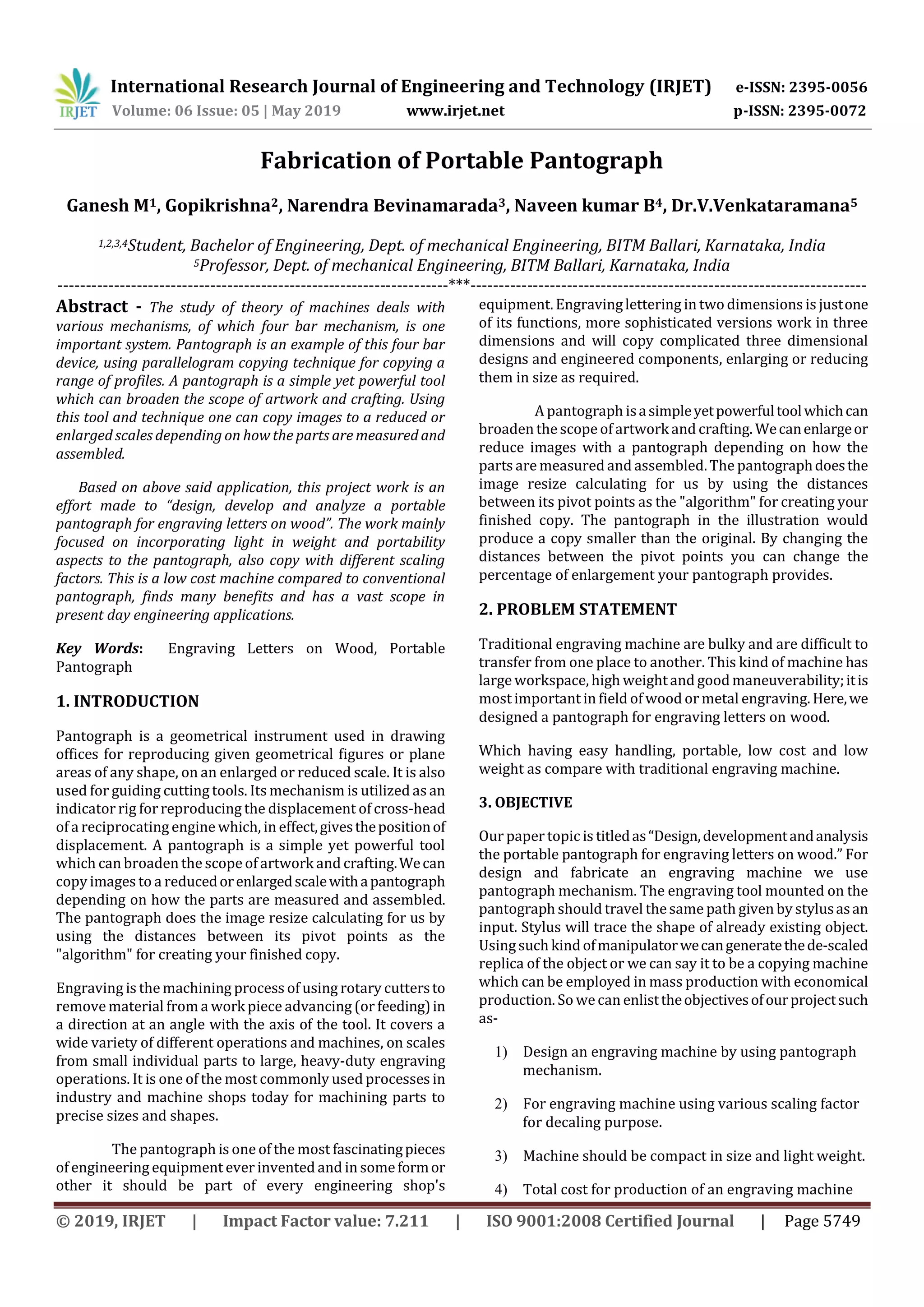 IRJET- Fabrication of Portable Pantograph | PDF