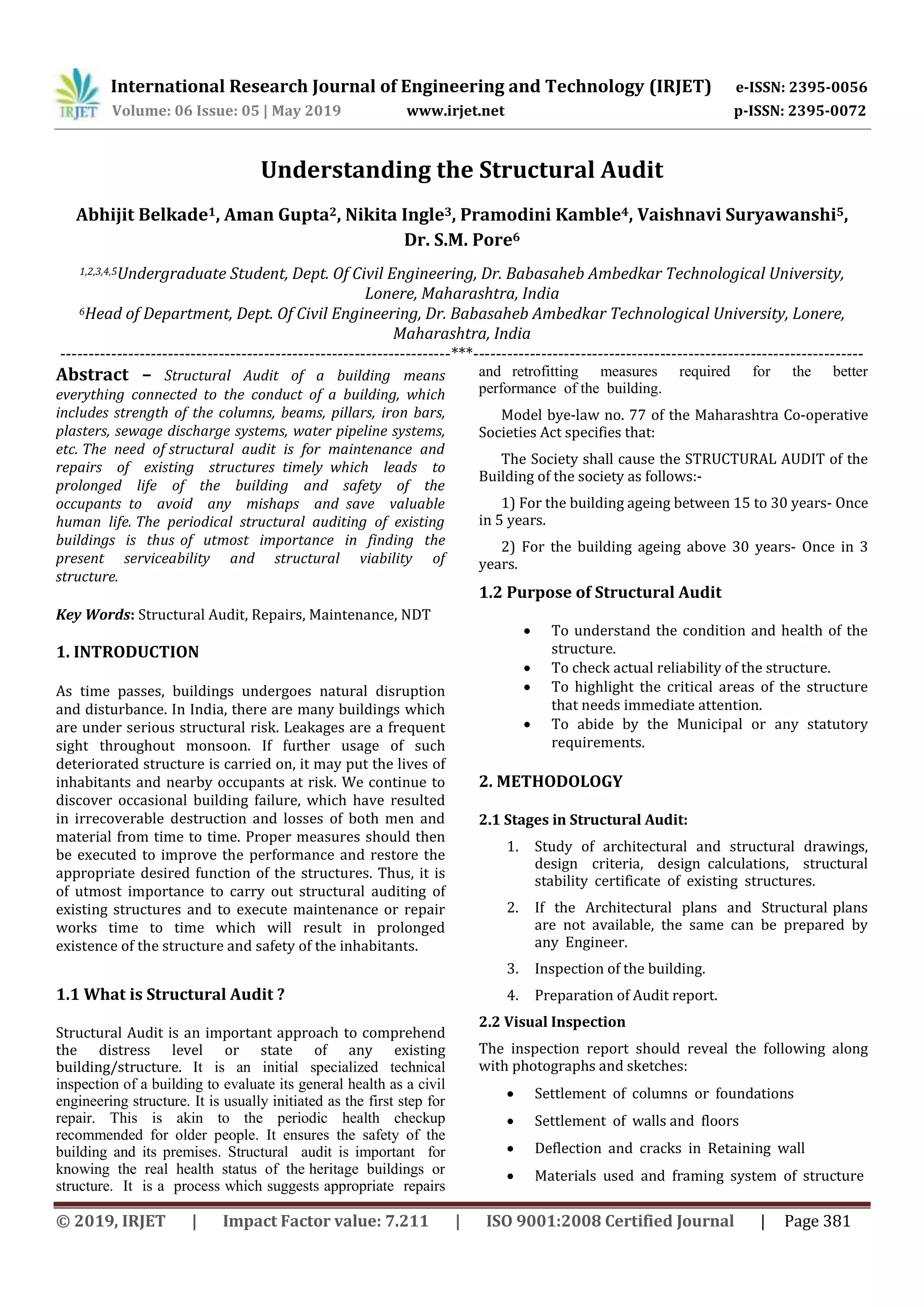 IRJET-Understanding the Structural Audit | PDF