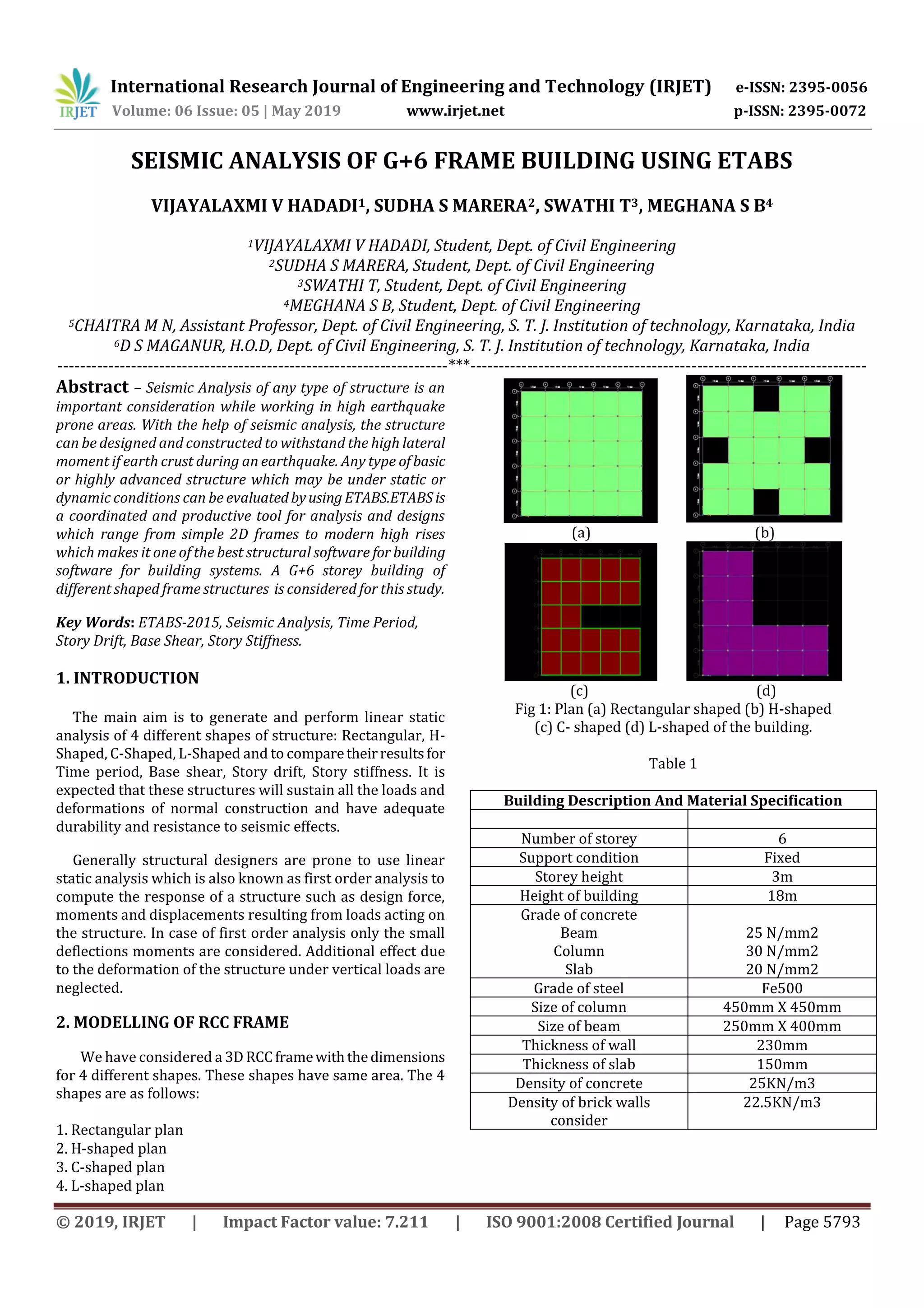 IRJET- Seismic Analysis of G+6 Frame Building using ETABS | PDF