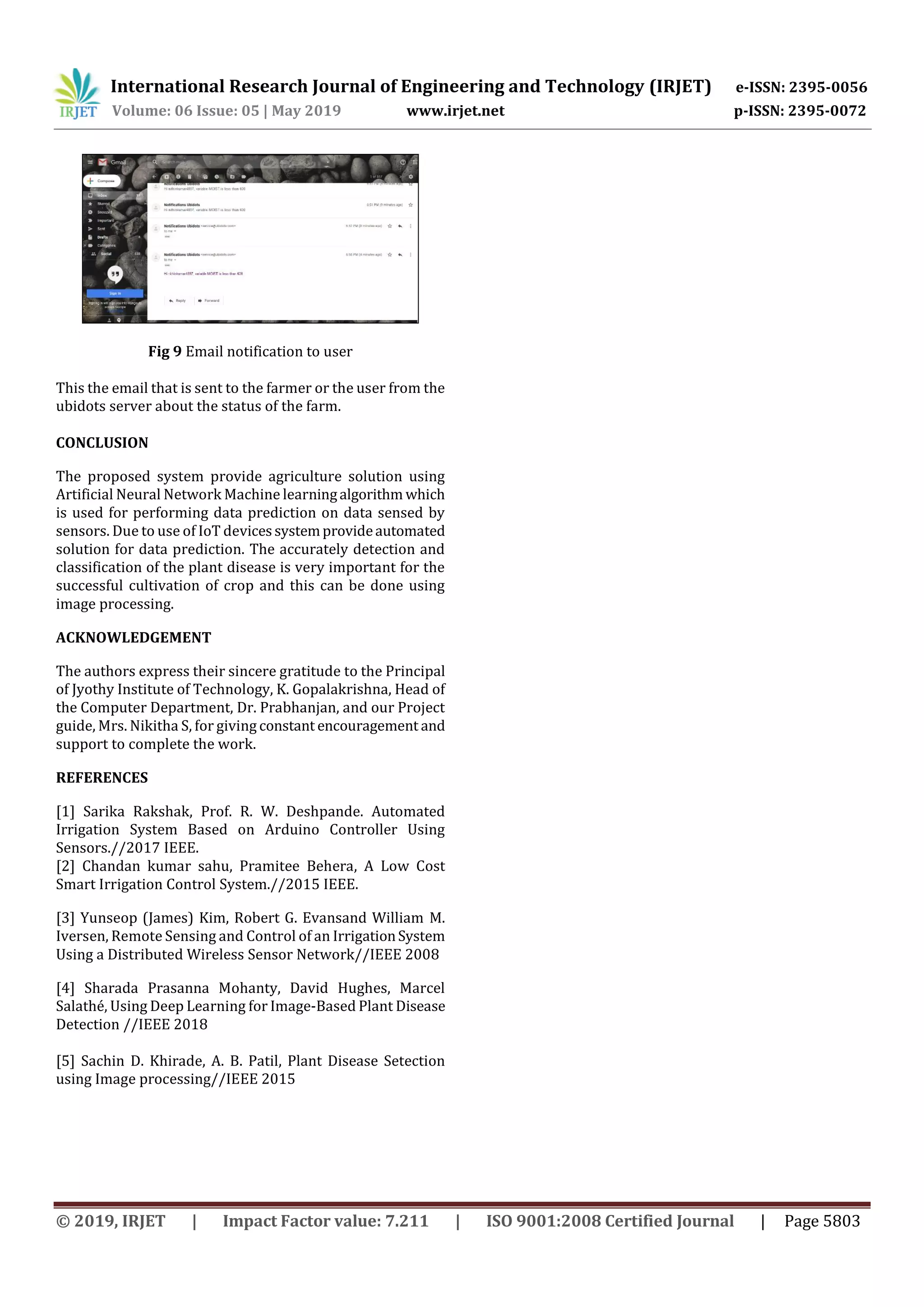Irjet Automated Irrigation Using Iot And Plant Disease Detection Using Image Processing And