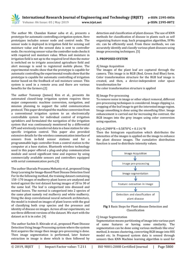 Irjet Automated Irrigation Using Iot And Plant Disease Detection Using Image Processing And