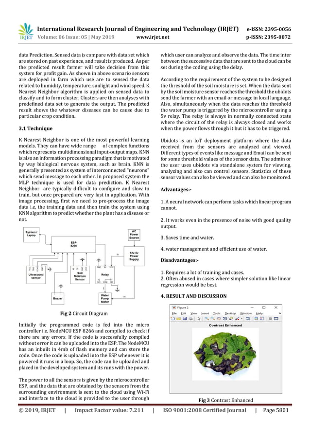 Irjet Automated Irrigation Using Iot And Plant Disease Detection Using Image Processing And