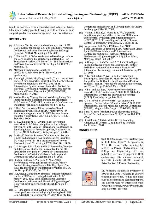 IRJET- Design & Implementation of Sensorless BLDC Motor Drive with Digital Filters for BEMF ...