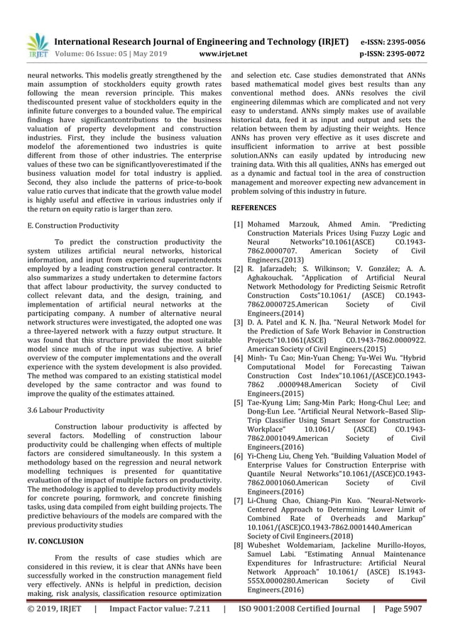 IRJET- Use of Artificial Neural Network in Construction Management | PDF