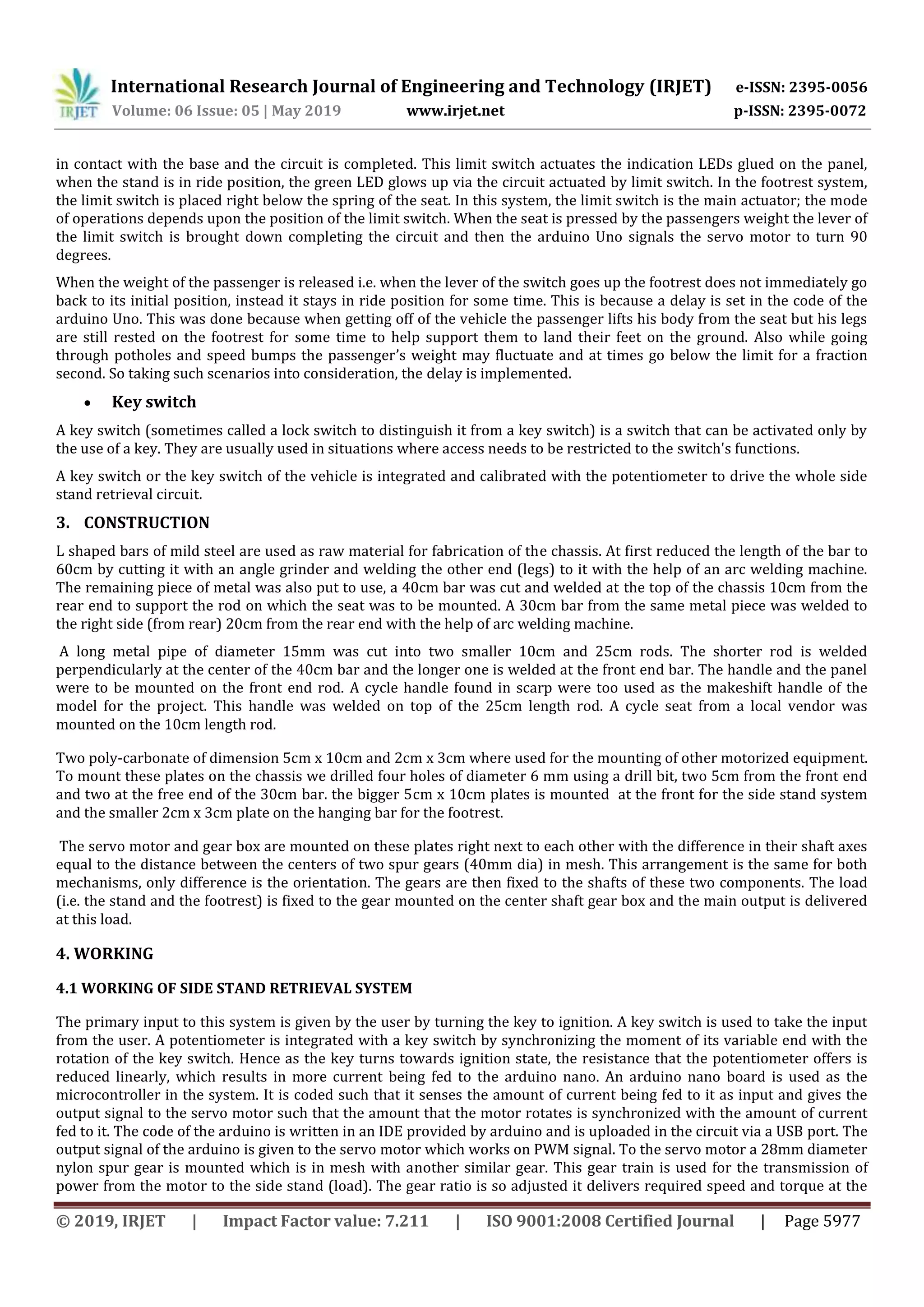 IRJET- Automatic Side Stand and Foot Rest Retrieval System | PDF