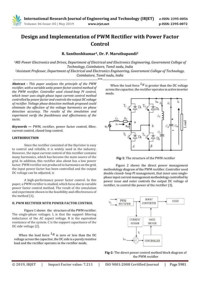 IRJET- Design and Implementation of PWM Rectifier with Power Factor Control | PDF