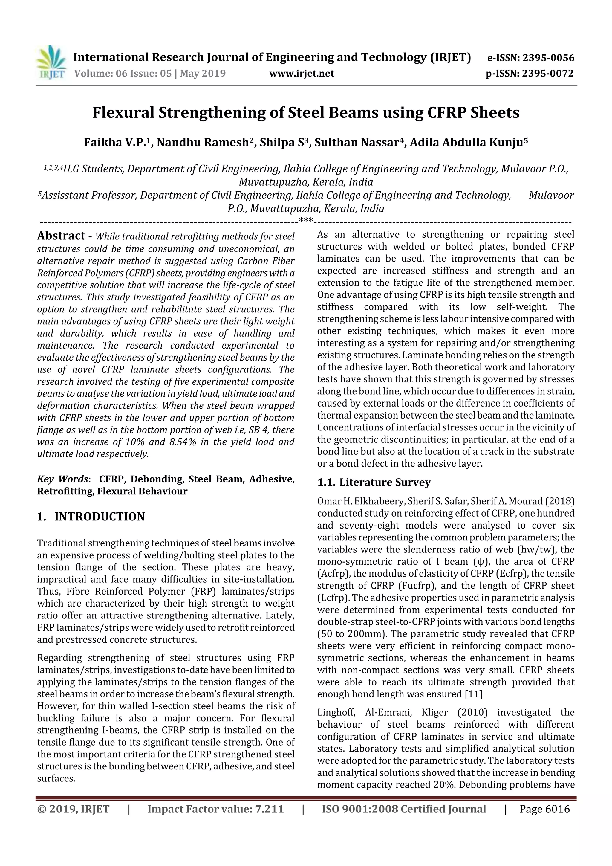 IRJET- Flexural Strengthening of Steel Beams using CFRP Sheets | PDF