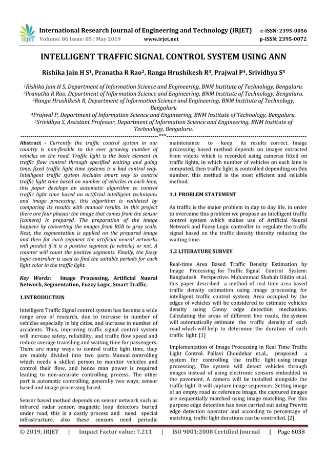 IRJET- Intelligent Traffic Signal Control System using ANN | PDF