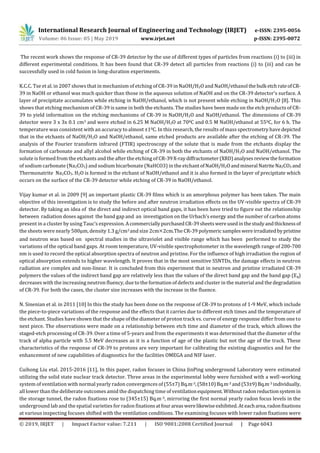 IRJET- A Novel Detection Technique for Nuclear Radiations: Solid State Nuclear Track Detector ...