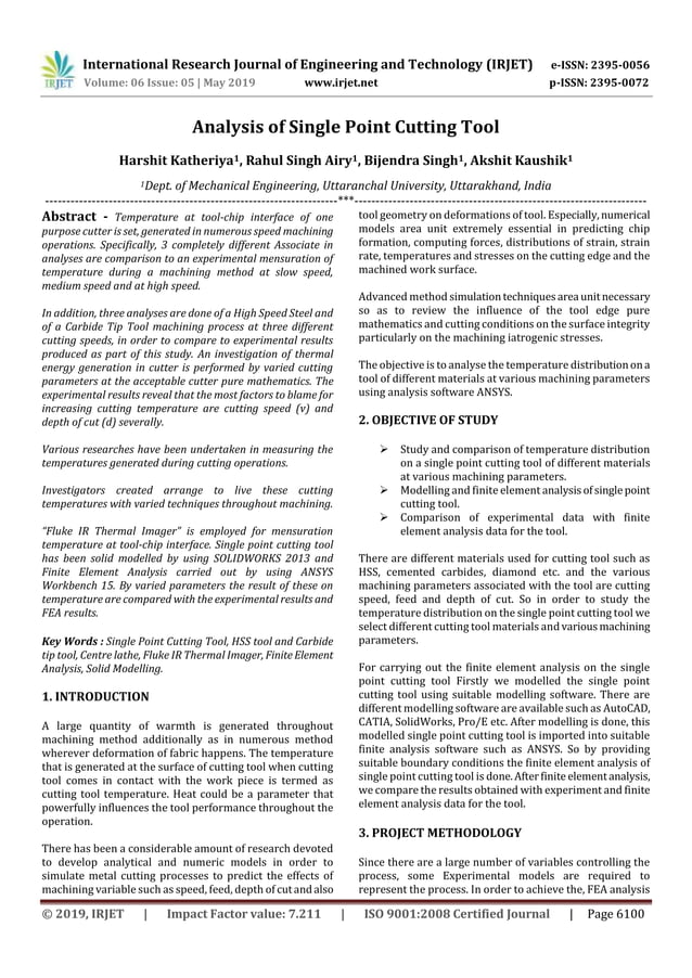 IRJET- Analysis of Single Point Cutting Tool | PDF | Physics | Science