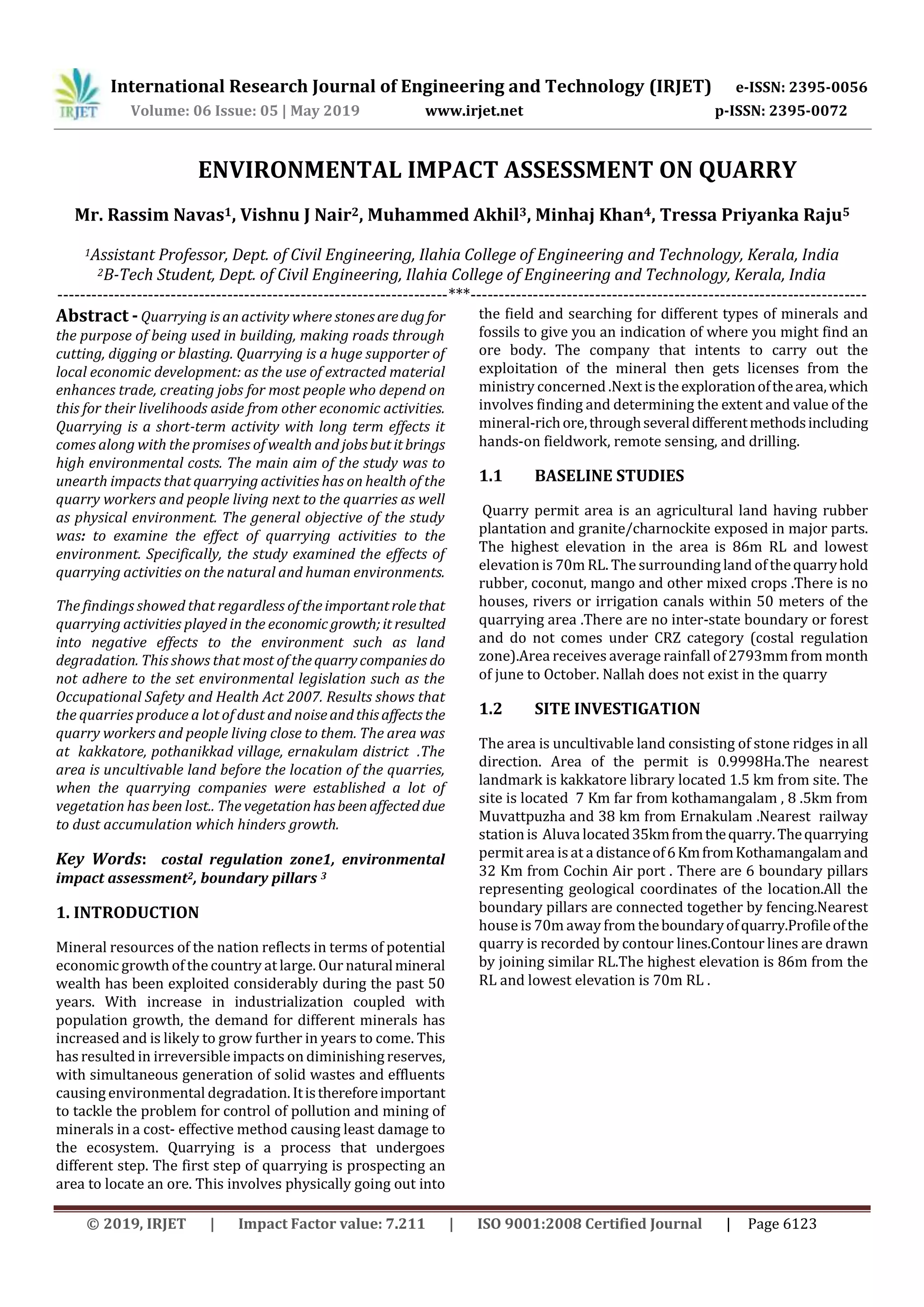 IRJET- Environmental Impact Assessment on Quarry | PDF