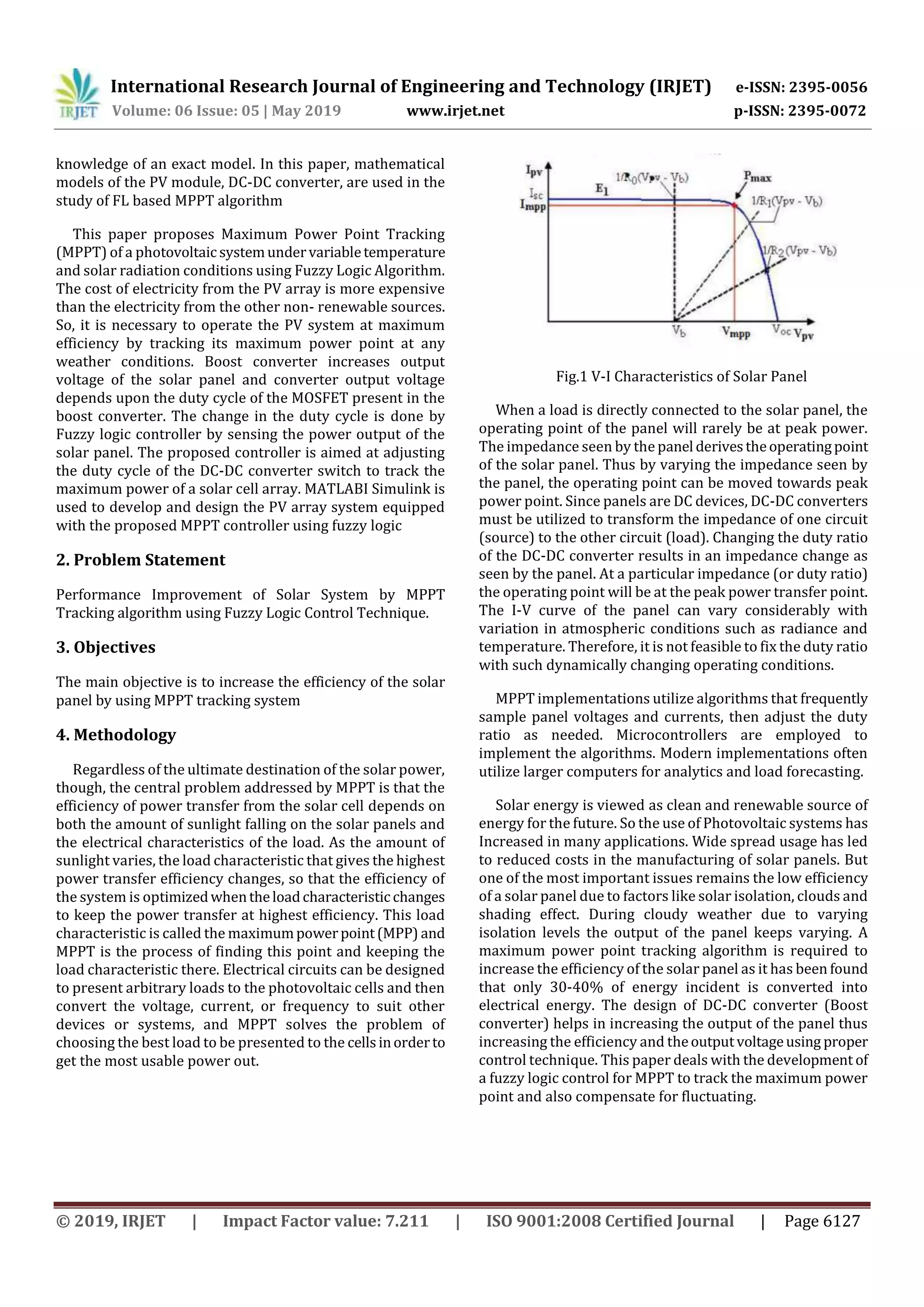 IRJET- A Fuzzy Logic Control Method for MPPT to Improve Solar System Efficiency | PDF
