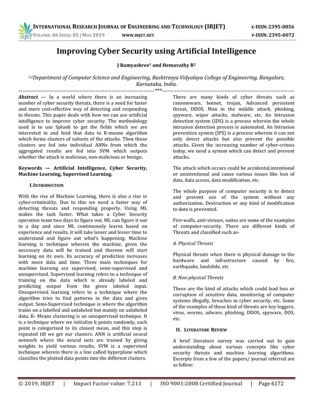 IRJET- Improving Cyber Security using Artificial Intelligence | PDF