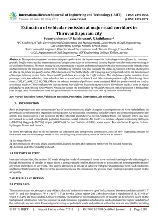 IRJET- Estimation of Vehicular Emission at Major Road Corridors in Thiruvanthapuram City | PDF