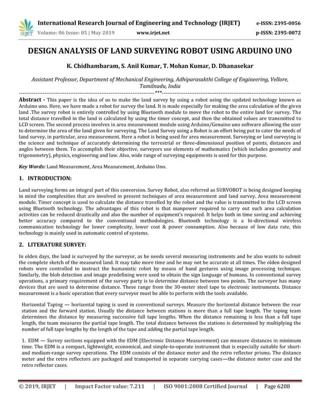 IRJET- Design Analysis of Land Surveying Robot using Arduino UNO | PDF