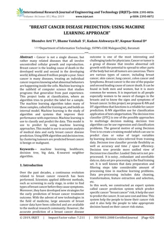 IRJET- Breast Cancer Disease Prediction : Using Machine Learning Approach | PDF