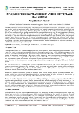 IRJET- Influence of Process Parameters on Welded Joint by Laser Beam Welding | PDF