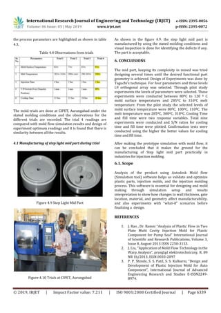 IRJET- Simulation and Analysis of Step Light Mid Part using Mold Flow Analysis | PDF