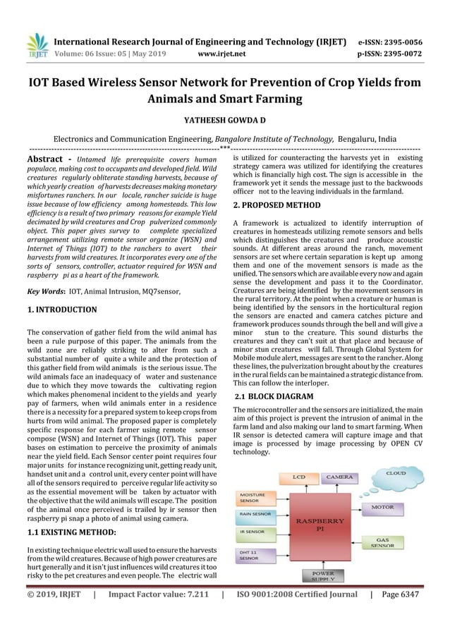IRJET- IoT based Wireless Sensor Network for Prevention of Crop Yields ...