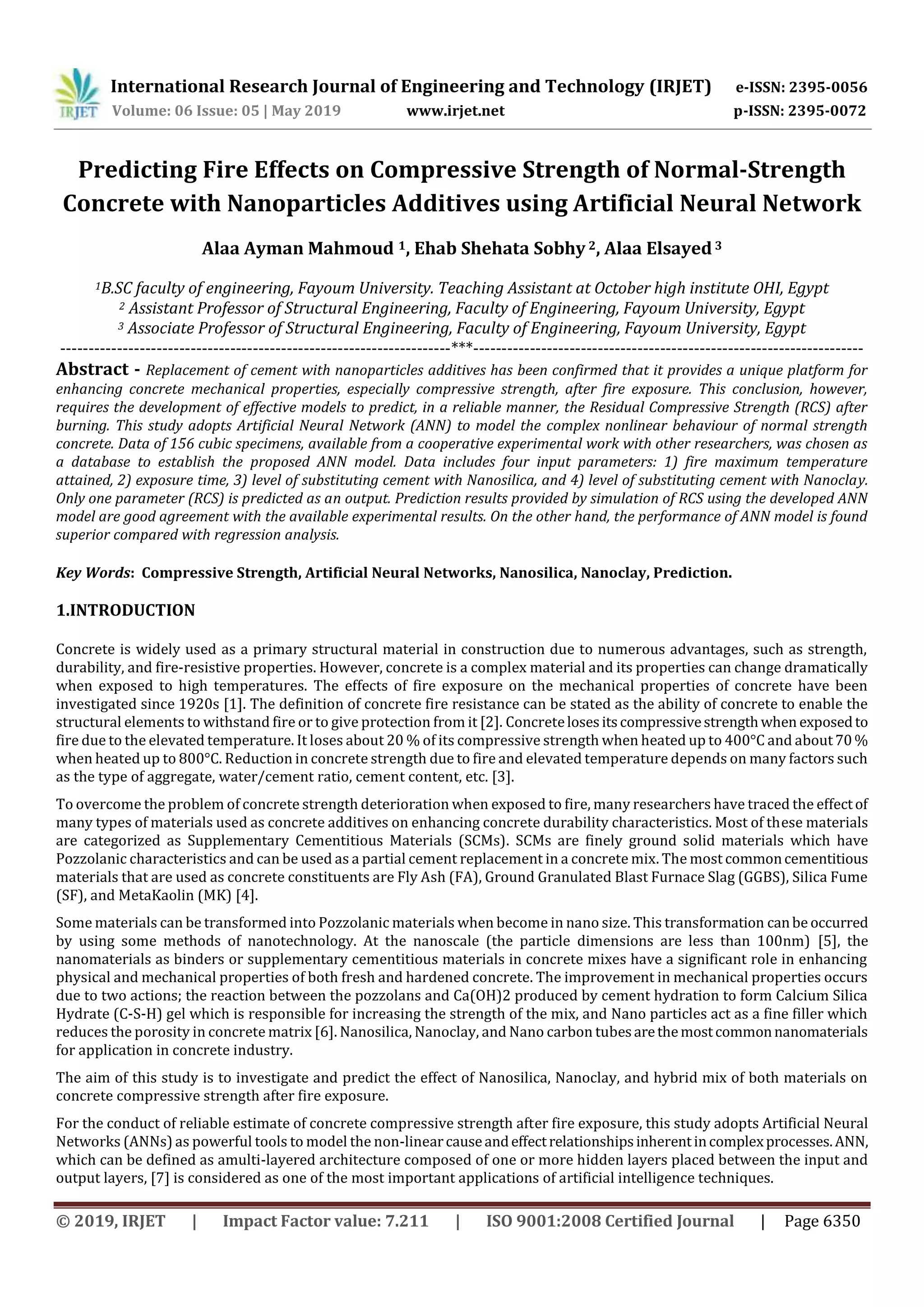 IRJET- Predicting Fire Effects on Compressive Strength of Normal-Strength Concrete with ...