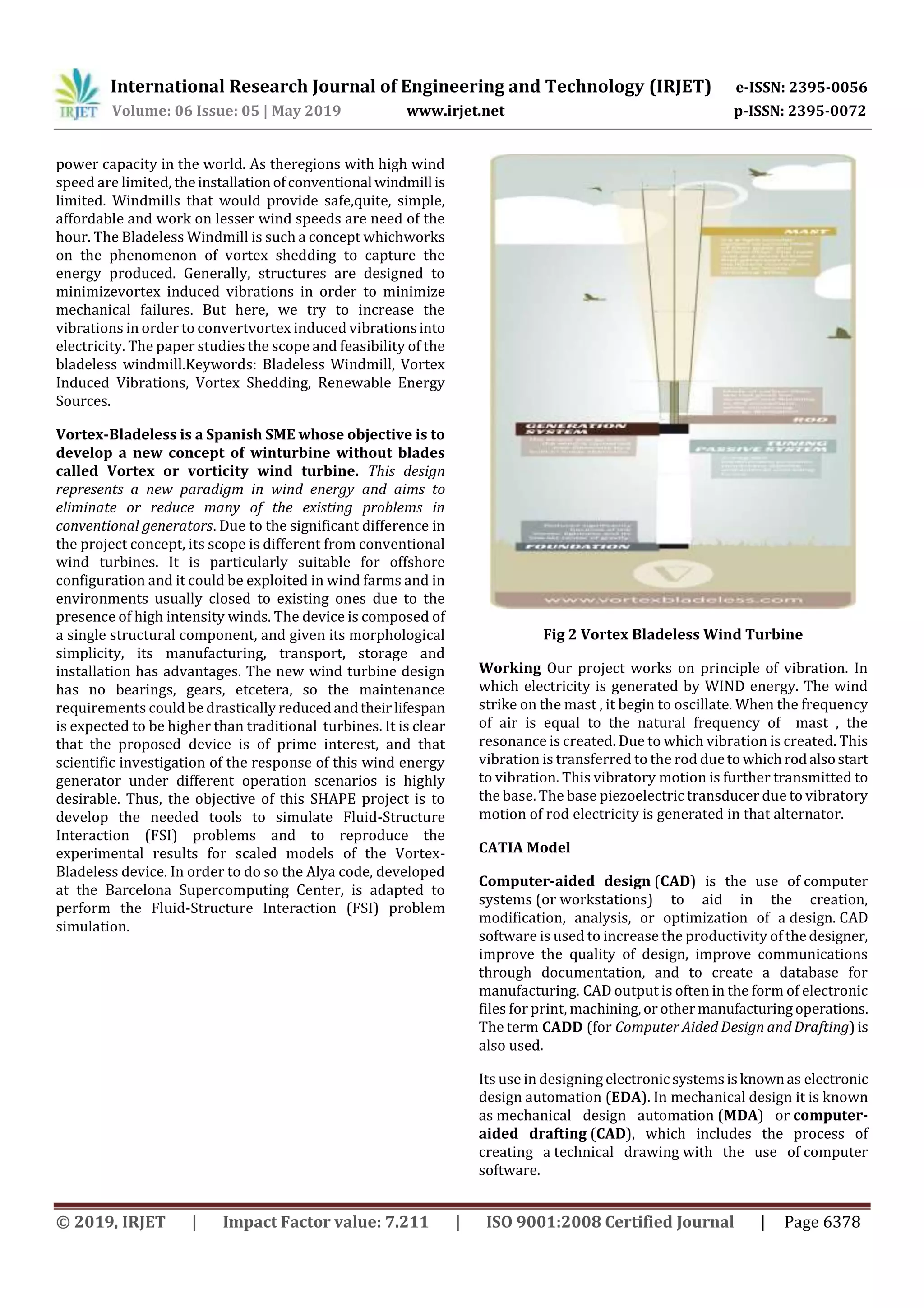 IRJET- Power Generation with the Application of Vortex Wind Turbine | PDF