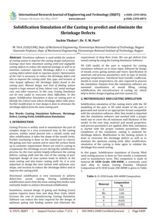 IRJET- Solidification Simulation of the Casting to Predict and Eliminate the Shrinkage Defects | PDF
