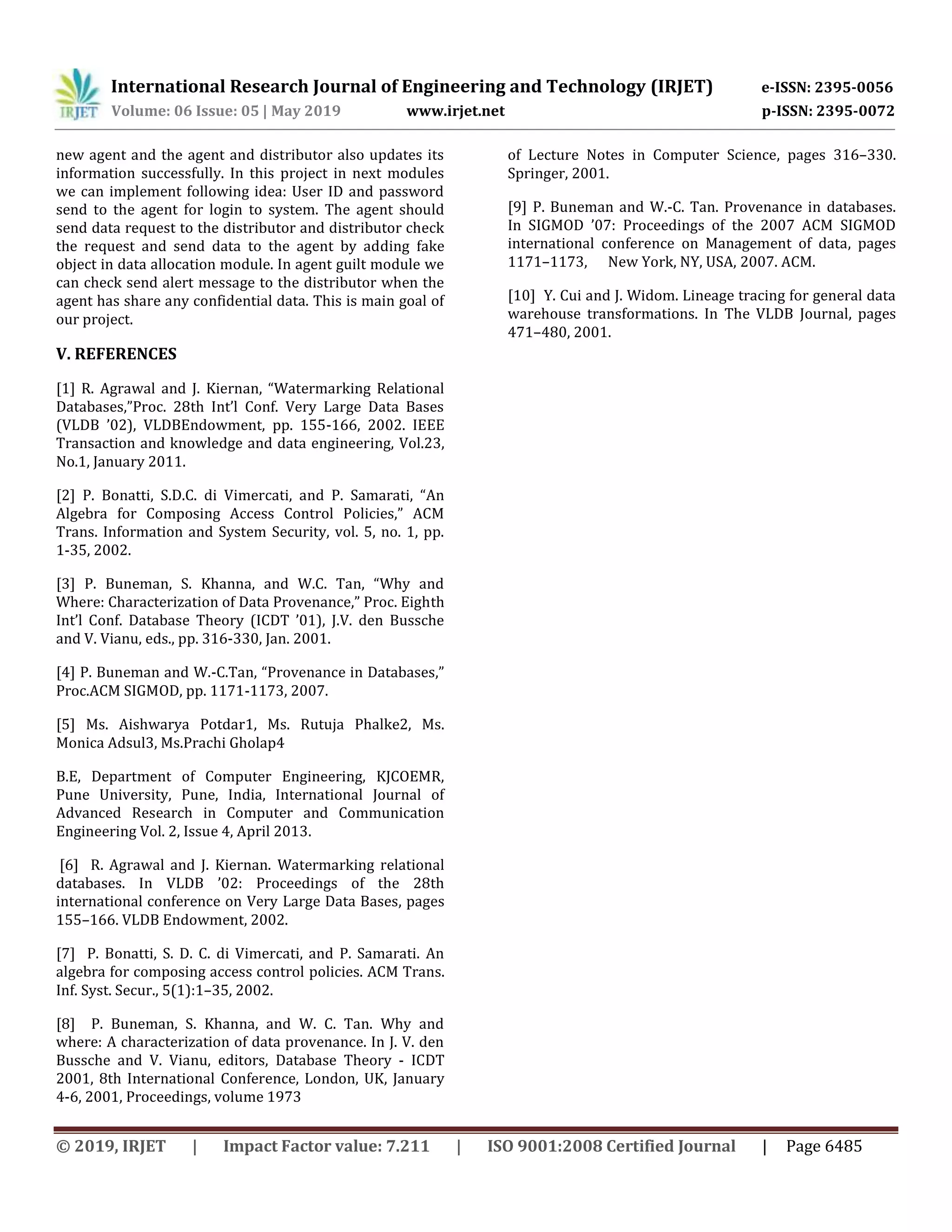 IRJET- A Literature Review on Deta Leakage Detection | PDF | Databases | Computer Software and ...