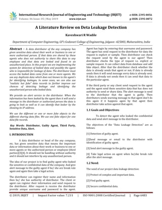 IRJET- A Literature Review on Deta Leakage Detection | PDF | Databases | Computer Software and ...