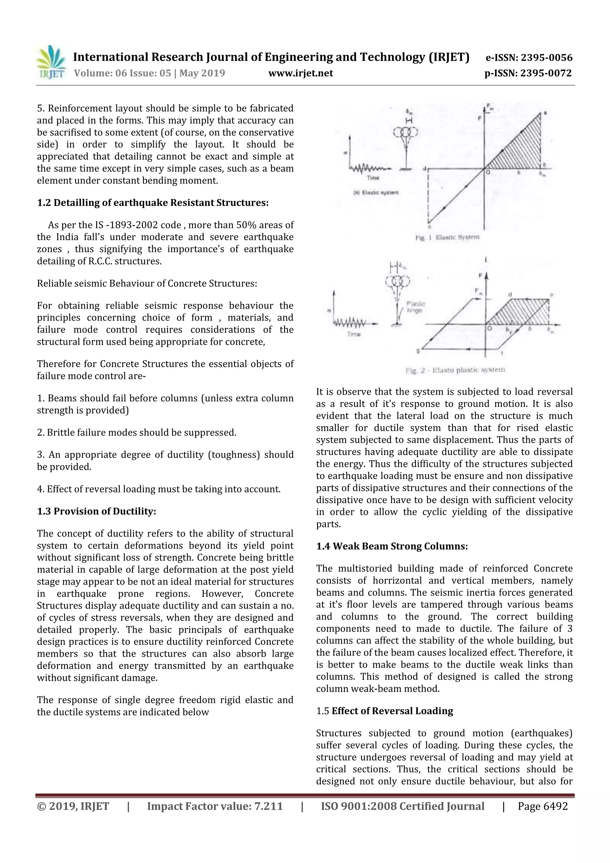 IRJET- Ductile Detailing of Reinforced Concrete Structure | PDF