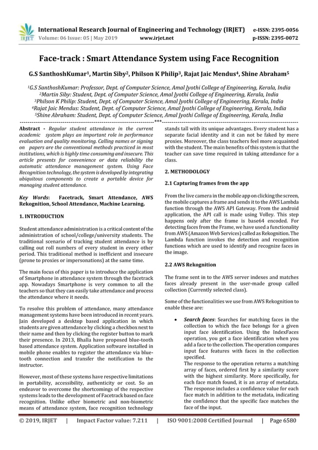 IRJET- Face-Track: Smart Attendance System using Face Recognition | PDF