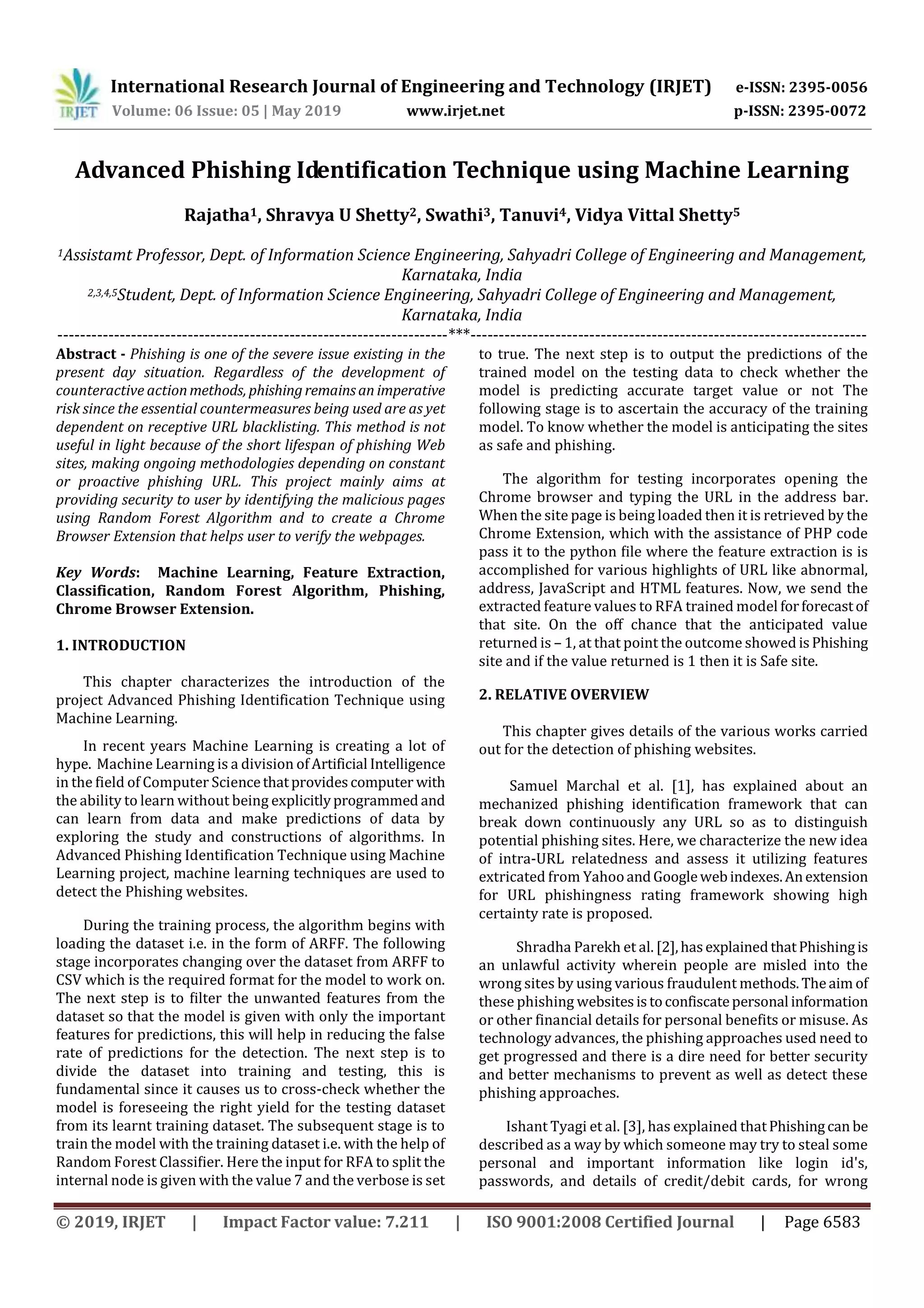 IRJET- Advanced Phishing Identification Technique using Machine Learning | PDF