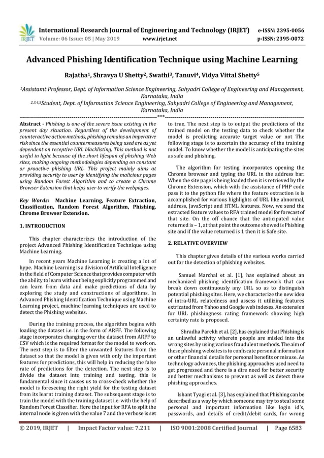 IRJET- Advanced Phishing Identification Technique using Machine ...