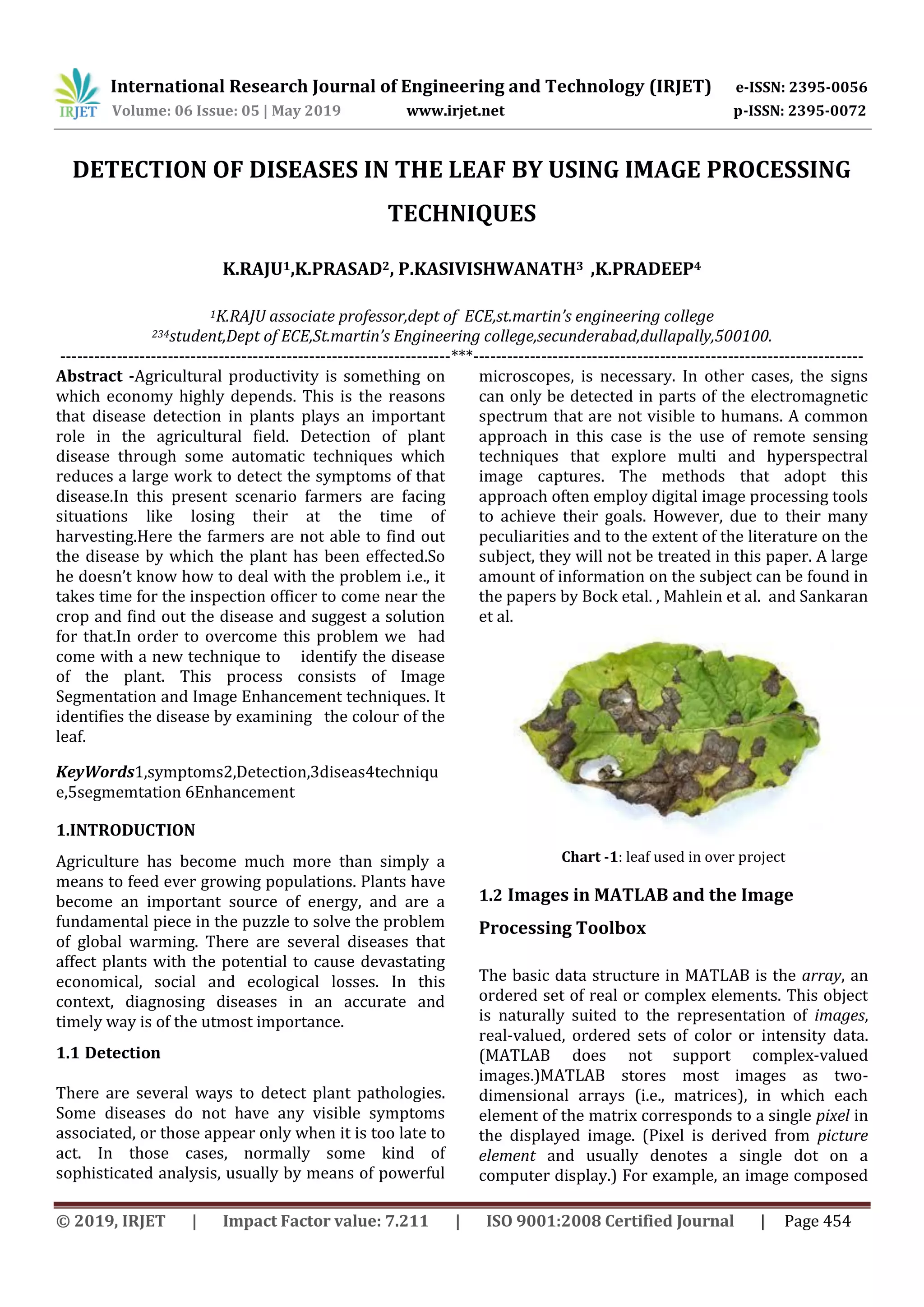 IRJET- Detection of Diseases in the Leaf by using Image Processing Techniques | PDF