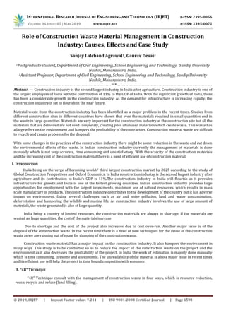 IRJET- Role of Construction Waste Material Management in Construction ...