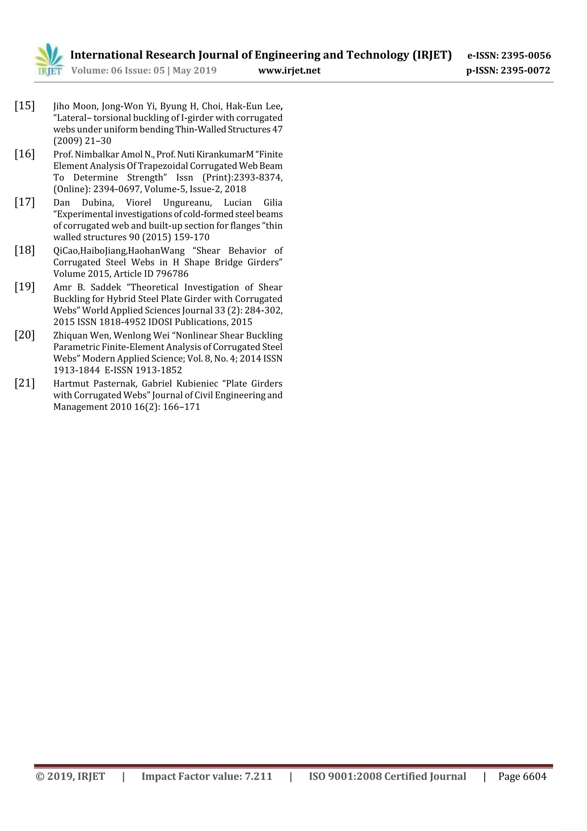 IRJET- Finite Element Investigation on Buckling Behaviour of Corrugated Web Beams-Ansys ...