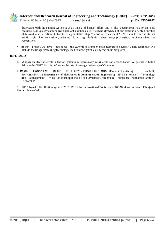 IRJET- Automatic Toll Management and Penalty System using Number Plate Recognition | PDF