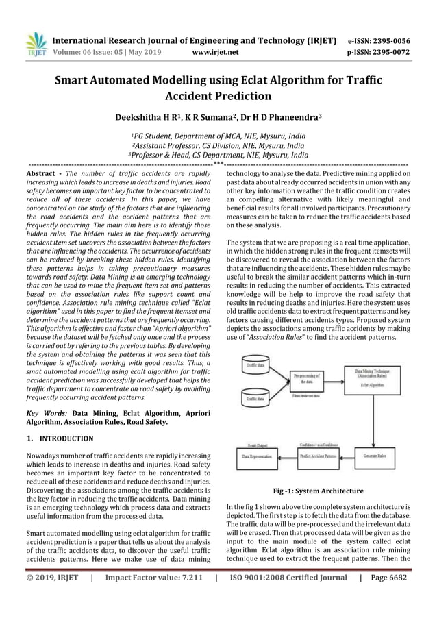 Irjet Smart Automated Modelling Using Eclat Algorithm For Traffic Accident Prediction Pdf