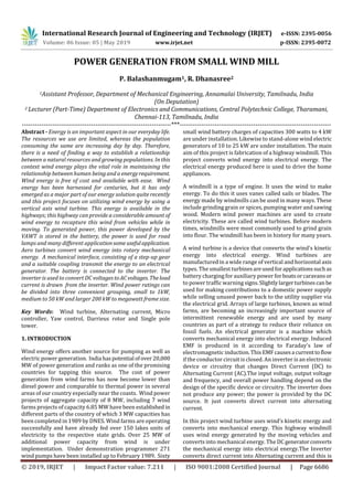 IRJET- Power Generation from Small Wind Mill | PDF