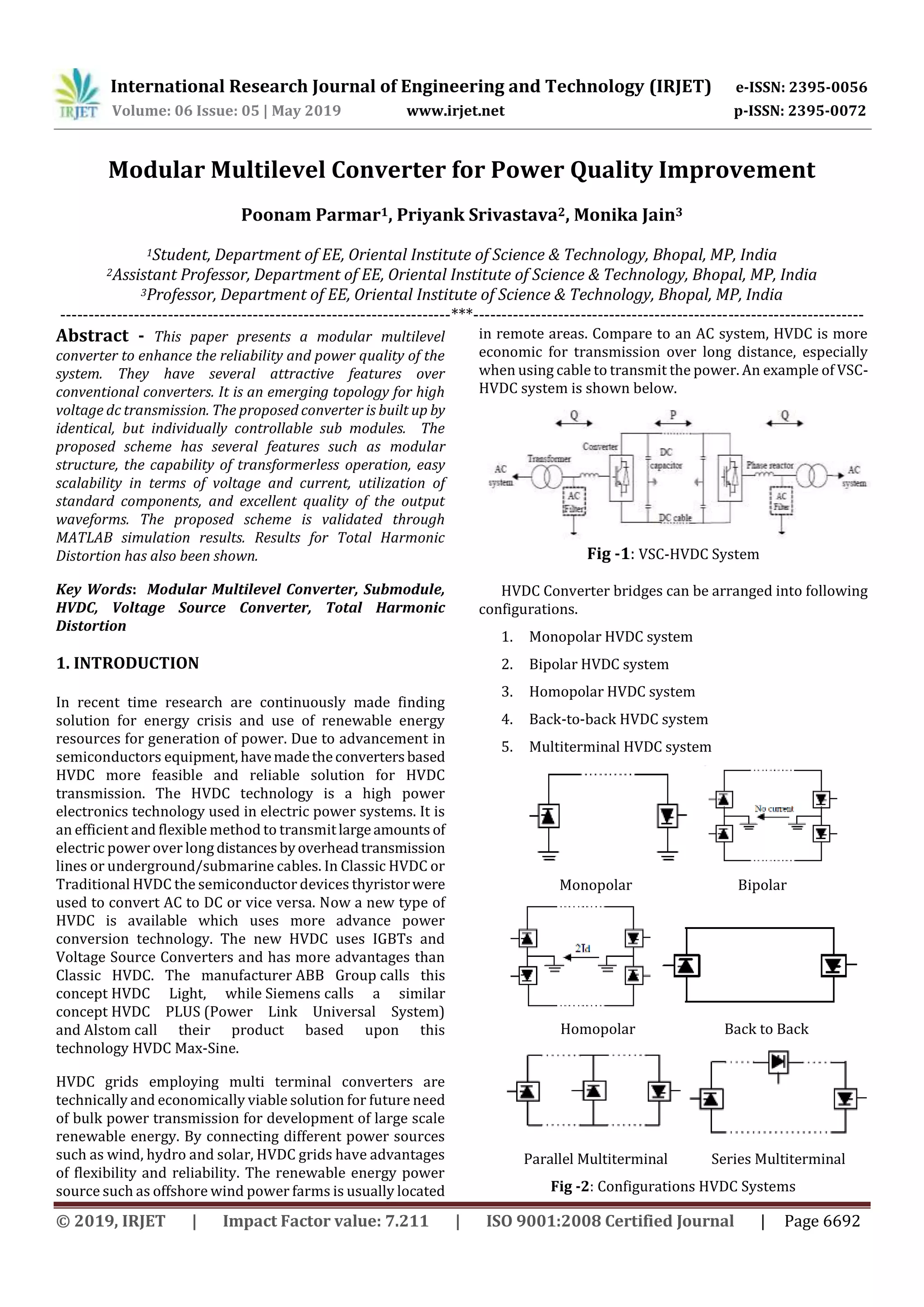 IRJET- Modular Multilevel Converter for Power Quality Improvement | PDF