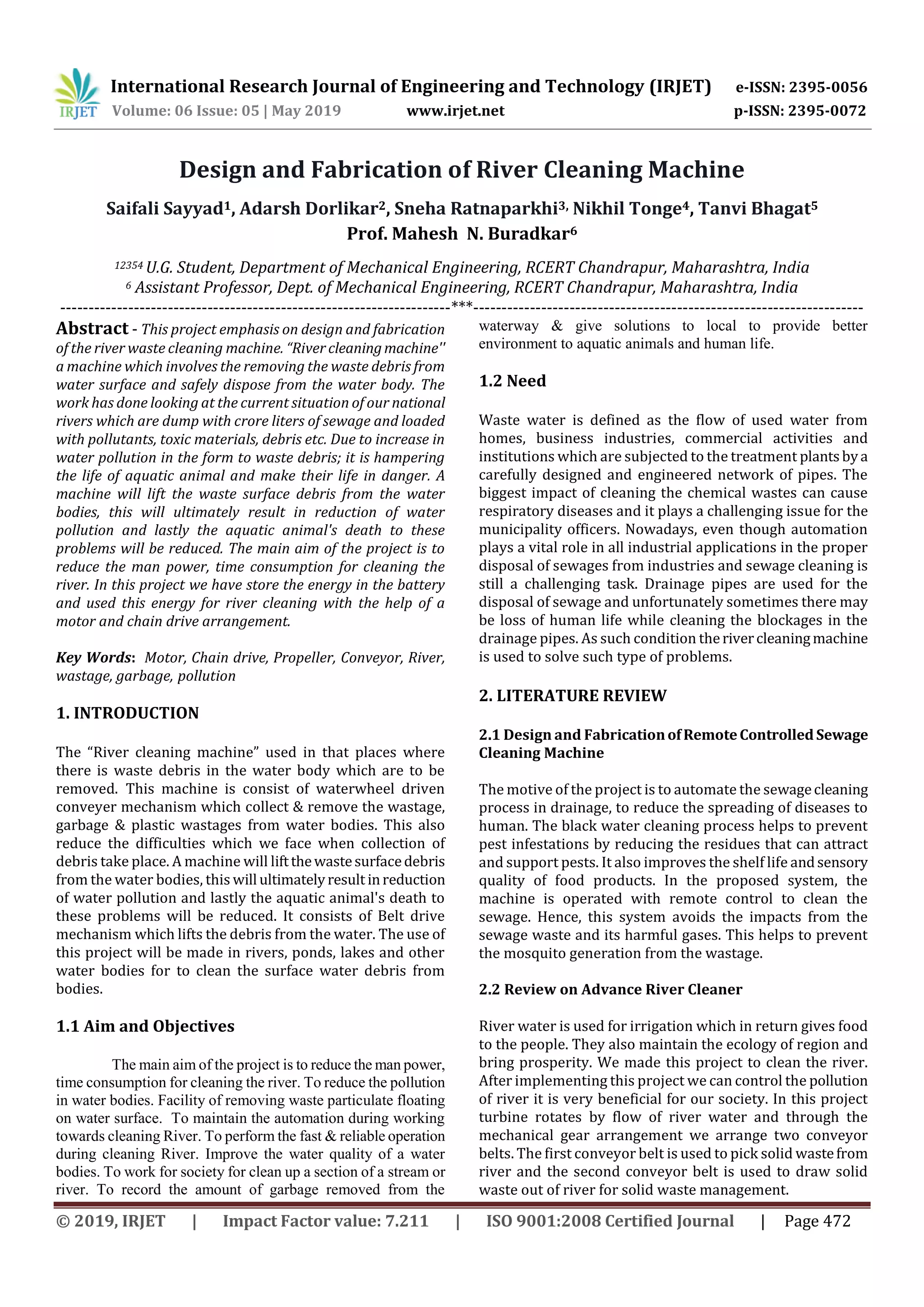 IRJET- Design and Fabrication of River Cleaning Machine | PDF